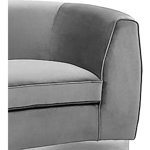 Meridian Furniture Julian Collection Modern | Contemporary Velvet Upholstered Loveseat with Stainless Steel Base in Polished Chrome Finish, Grey, 70" W x 34" D x 28" H