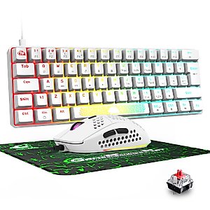 K65 Pro 60% Gaming Keyboard,Mouse Combo Small Mini RGB Backlight Mechanical Keyboard and Ultralight Honeycomb Optical Mouse and Mouse Pad Linear Red Switch Anti-Ghosting for Xbox,PS4,PC,Laptop(Blue)