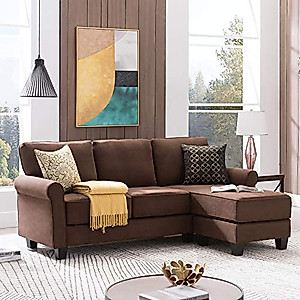 Nolany Reversible Sectional Sofa Couch for Small Apartment L Shape Sofa Couch 3-seat Sectional Corner Couch (Mahogany Brown)