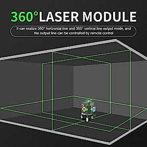 Greheywos Laser Level 12 Lines Self Leveling 3x360° 3D Green Cross Line for Construction and Picture Hanging, With Rechargeable battery, Remote Controller, Magnetic Rotating Stand, Mini Tripod Base