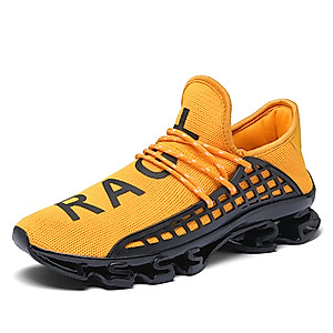 XIANV Men Trail Running Shoes Breathable Sport Athletic Tennis Walking Shoes (Yellow, Numeric_10)