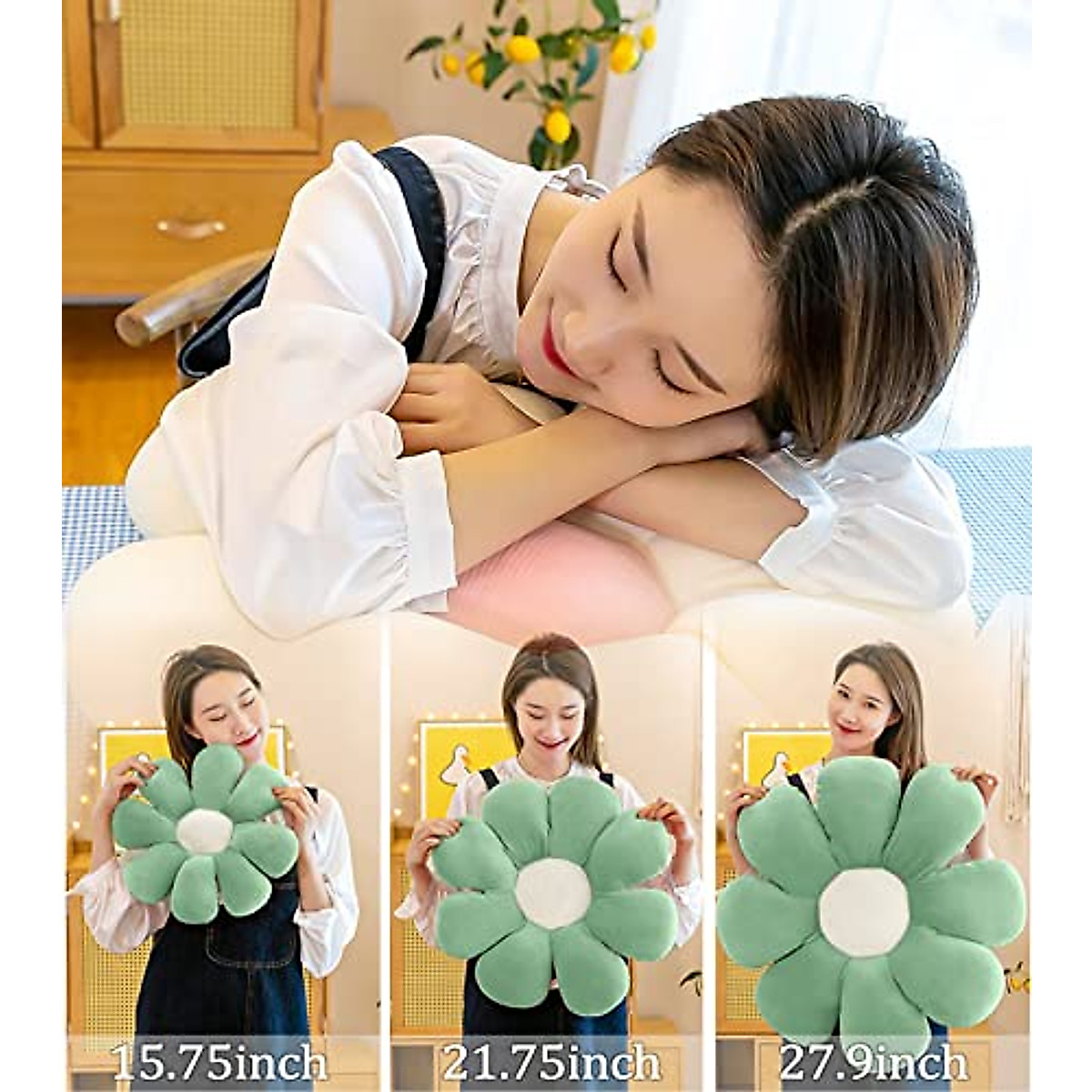 LRKOAYJGO Flower Pillow, Flower-Shaped Throw Pillow Butt Seating Cushion Flower Floor Pillow, Cute Decorative Plush Pillow for Chair Bed Sofa (Green, 14.9"
