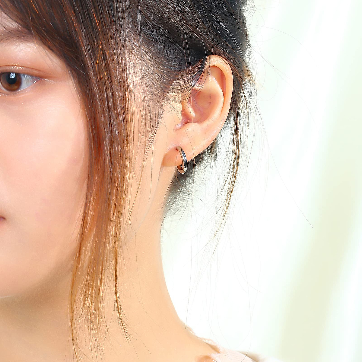 TGNEL Tiny Titanium Earrings Hoops Open C Titanium Hoops for Women Men, 2mm Thin Lightweight Round Surgical Grade Titanium Earrings Hypoallergenic for Sensitive Ear (9mm Silver)