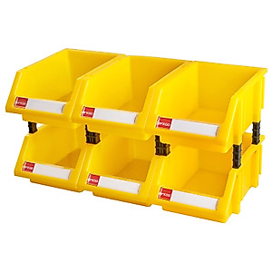 Aerkaa Plastic stackable storage bins tool storage bins for garage, workshop, office storage(Yellow,Pack of 6)