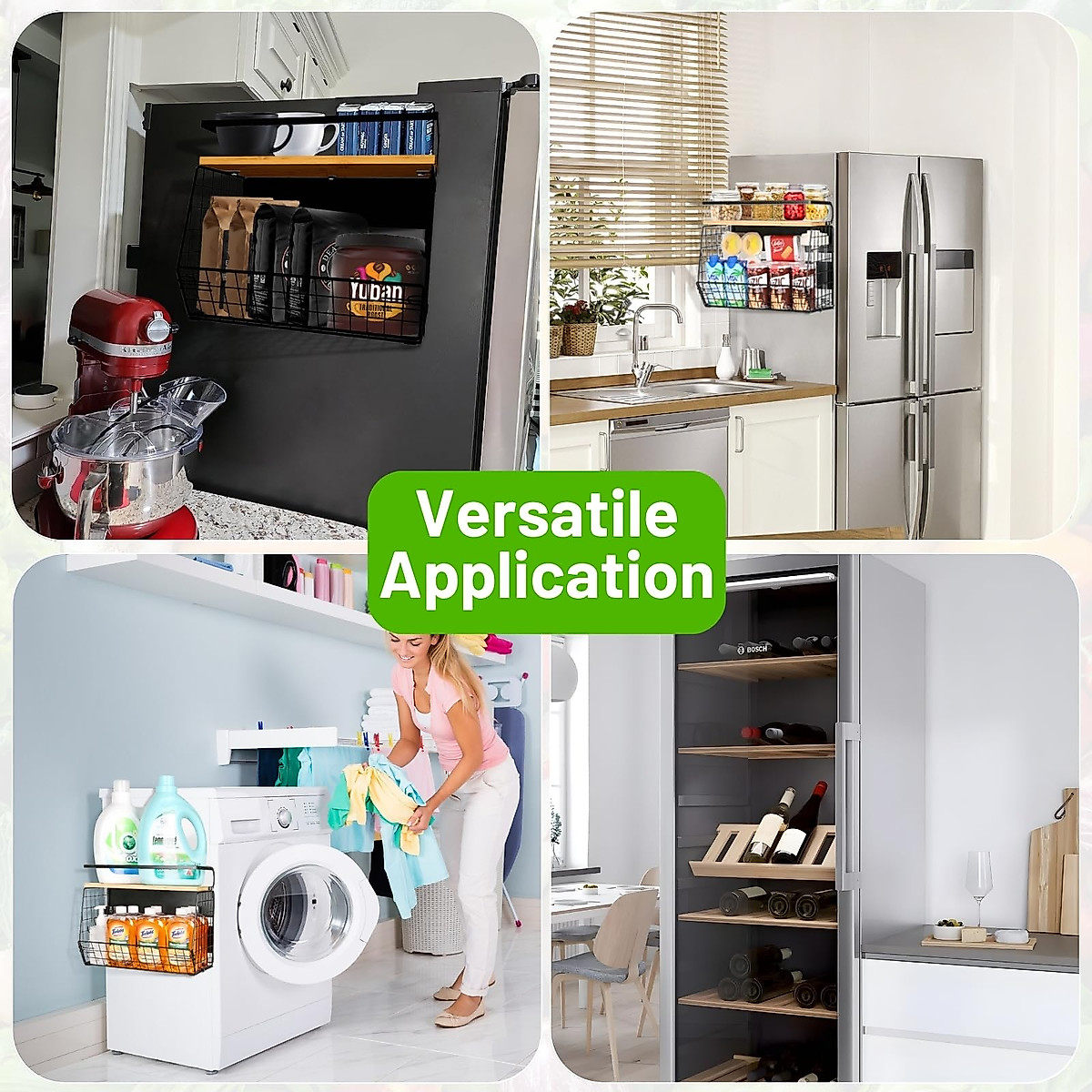 Magnetic Shelf for Fridge with Wood Lid, Fruit Potato and Onion Storage Bins, Pantry Organizers & Storage, Large Container Magnetic Spice Rack for Refrigerator, Kitchen Counter, Cabinet