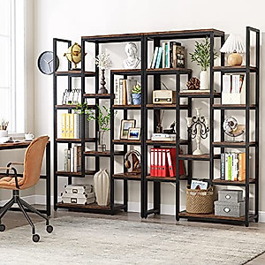 LITTLE TREE 70.9” Tall Bookshelf Industrial Bookcase for Living Room Home Office,Brown