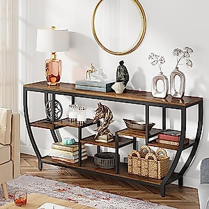 Tribesigns 70.9 Inch Long Sofa Table with Shelves, Rustic Console Table with Storage, Industrial Entryway Table TV Stand, Behind Couch Table Accent Tables for Living Room, Hallway, Foyer