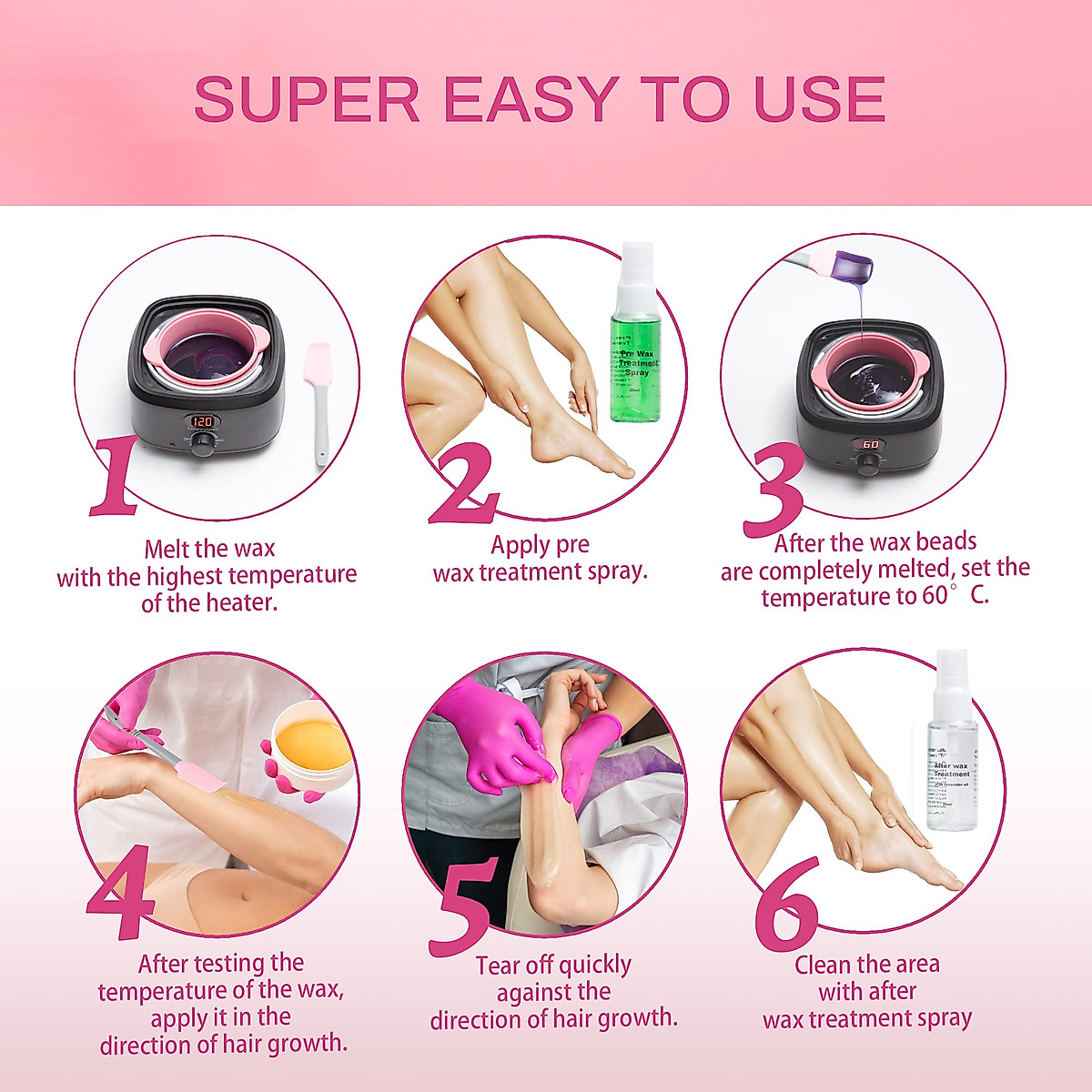 Hard Wax Beans 1.1lbs with 5 Packs,Waxfans Wax Beads for Hair Removal,Waxing Beans for Women and Men,at Home Waxing for Full Body，Include 10 Waxing Applicators and 5 Nose Waxing Sticks