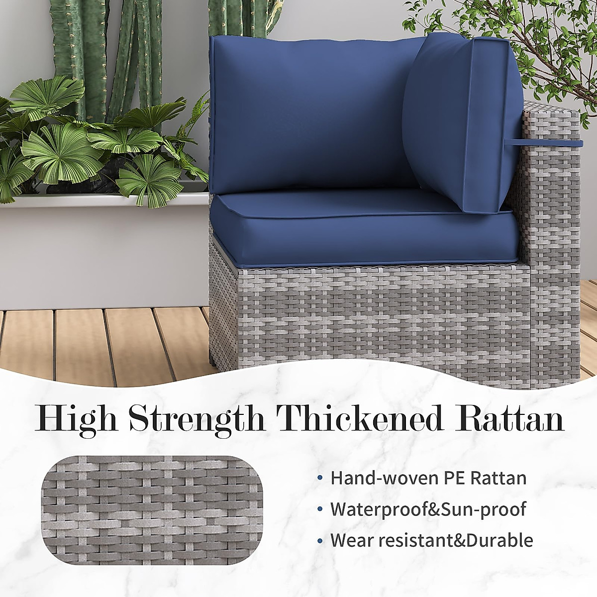 Amopatio Patio Furniture Set, Outdoor Patio Furniture Wicker Furniture Couch Set, 7-Pieces Outdoor Sectional Sofa with Patio Furniture Cover, Outdoor Patio Set for Home Furniture (Navy Blue)