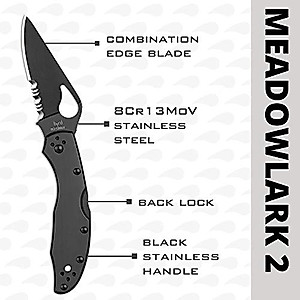 Spyderco Byrd Meadowlark 2 Knife with 2.90" Black Steel Blade and Durable Black Stainless Steel Handle - CombinationEdge - BY04BKPS2