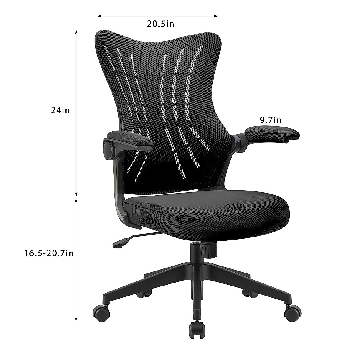 Furmax Office Desk Chair with Flip Up Arms, Mesh Mid Back Computer Chair Swivel Task Chair with Ergonomic Lumbar Support (Black)