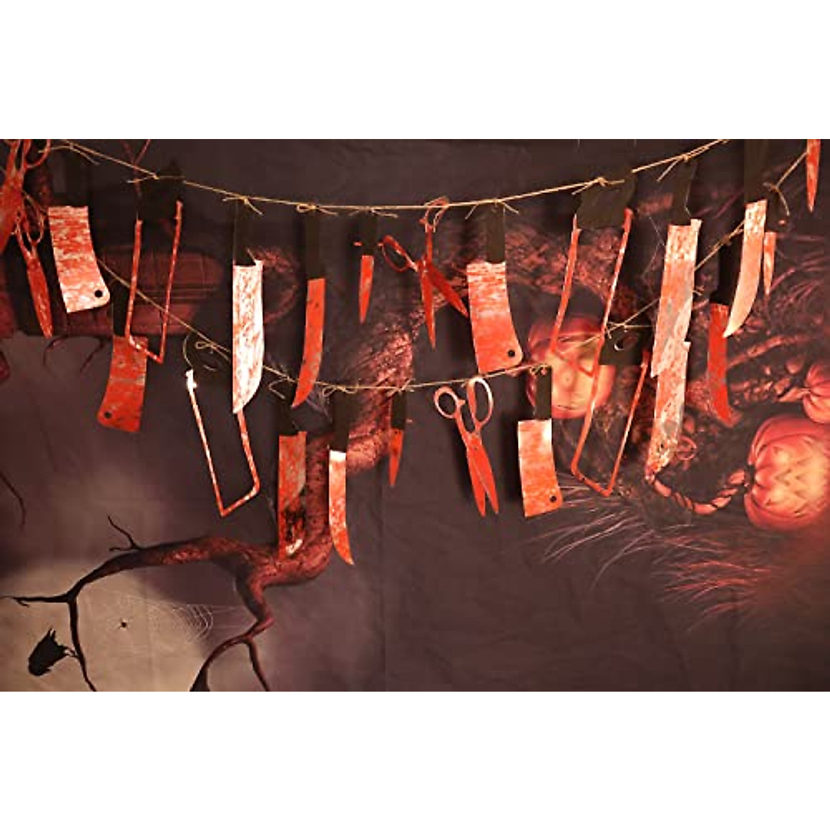 Halloween Decorations Fake Blood Weapons, Halloween Decor Bloody Garland Banner for Haunted House Halloween Horror Party Decor