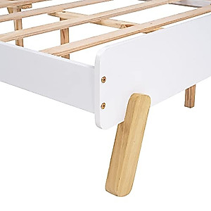 Kids Full Bed Frame with Curved Headboard, Children Full Platform Bed Frame with Shelf Behind Headboard, Cute Wooden Single Bed for Kids, Girls Boys, No Box Spring Needed (Full, White)
