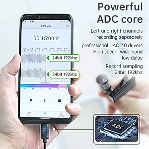 WKWZY USB-C to 3.5mm TRS-Microphone-Adapter for Sony ECMLV1 Stereo-Lavalier and RODE VideoMicro Mono Microphone 24bit 192kHz High Sampling Input to Android Phones