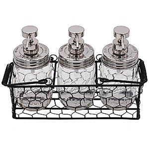 Mason Jar Lifestyle Caddy for 3 Pint Mason Jars in Chicken Wire with Wire Wrapped Handles