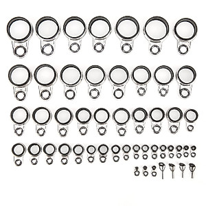 SPYMINNPOO 49 in 1 Set Fishing Rod Guides Repair Kit, Universal Rock Casting Tackle Fishing Rod Guides Eyes Line Rings Top Tips Repair Eye Loop Kit Fishing Supplies