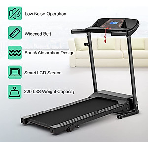 SPORFIT Foldable Treadmill with Incline, Portable Treadmills w/ 3 Adjustable Manual Incline, Heart Rate Sensor&LCD Display, Electric Treadmill, Running Machine for Home&Office, Black