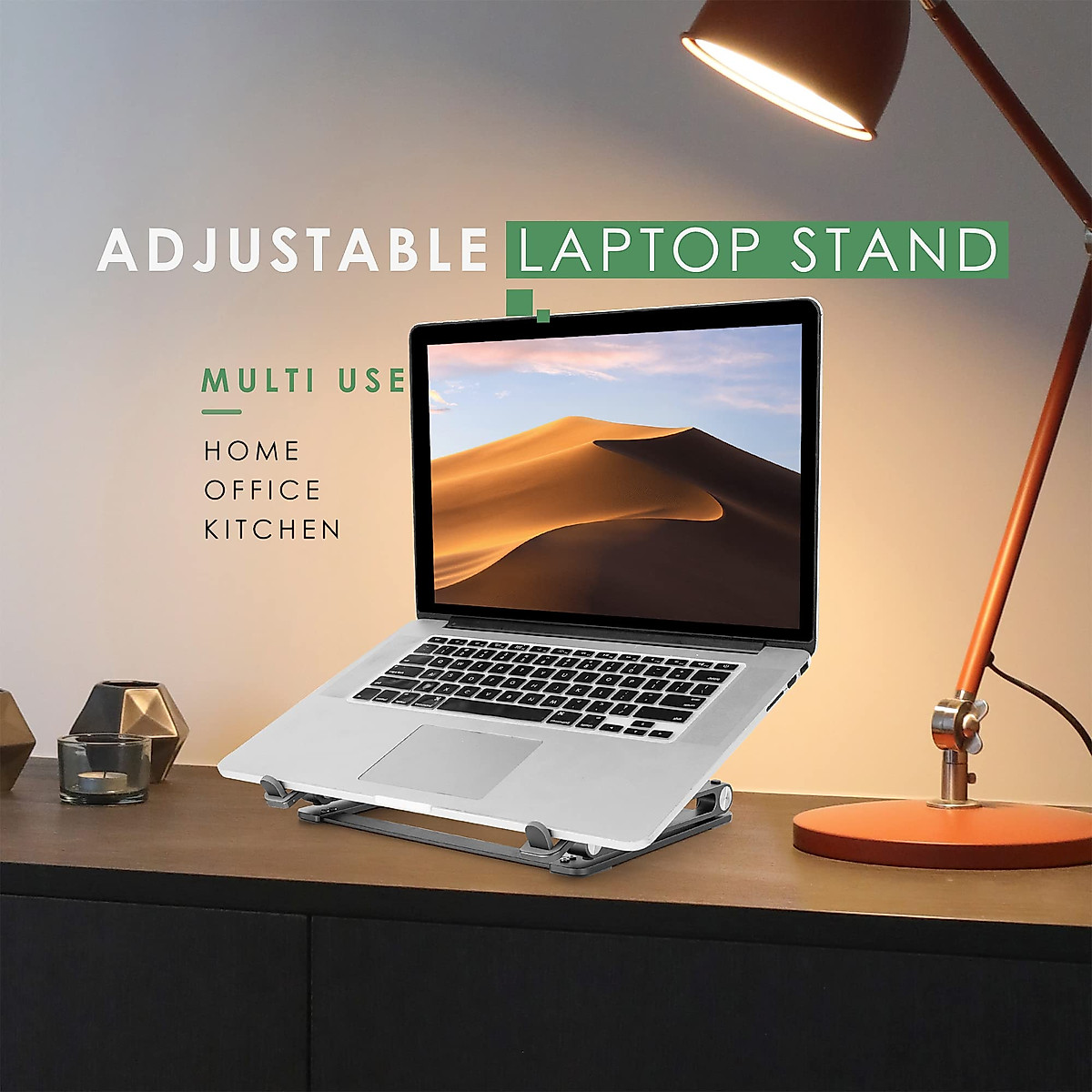 Laptop Stand Holder Adjustable Height, LOTEYIKE Aluminum Portable Laptop Riser for Desk with Foldable Hook, Multi-Angle Computer Stand for Laptop Compatible for MacBook Air/Pro, 10-17" Notebooks, Grey