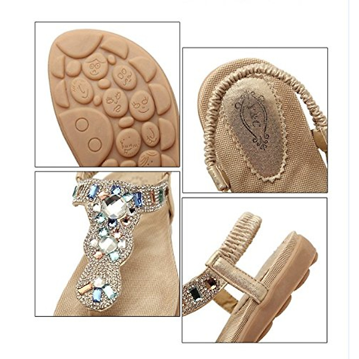 LifePalaza Women's Wedding Sandals Crystal with Rhinestone Beaded Bohemian Dress Flip-flop Gladiator Shoes Plus-size