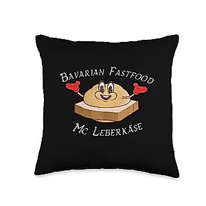 Tolles und Inovatives Design von EDEL-Designe Bayerisches Fastfood Mister MC Leberkäse Throw Pillow, 16x16, Multicolor