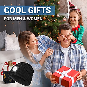 Mens Gifts Beanie Hat with Light: Stocking Stuffers Women Men Rechargeable Cap LED Flashlight Winter Hats Gift Ideas for Dad Black
