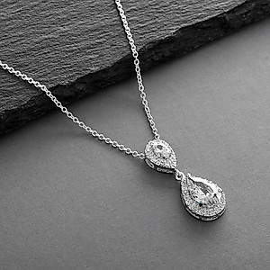 Mariell Cubic Zirconia Crystal Teardrop Bridal Wedding Pendant Necklace, Jewelry for Brides, Bridesmaids