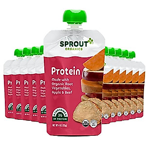 Sprout Organic Baby Food Pouches Stage 3, Organically Sourced Meat Protein, Root Vegetables Apple w/ Beef, 4 Ounce (Pack of 12)