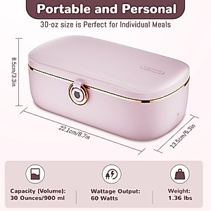 Caperci Electric Lunch Box Food Heater, 30 oz Portable Food Warmer - 110V Faster Leakproof Heated Lunch Boxes for Adults with Stainless Steel Container for Travel, Office, Home (Pink)
