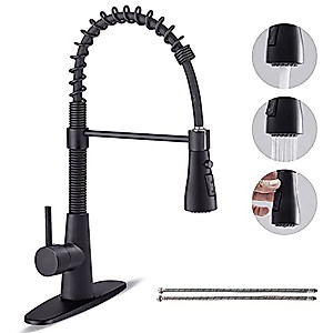 BESy Kitchen Faucet with Pull Down Sprayer, High-Arc Single Handle Single Lever Spring Rv Kitchen Sink Faucet with Pull Out Sprayer, 3 Function Laundry Faucet with Cover Plate, Matte Black