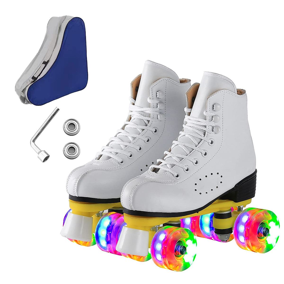 Ugboiu Roller Skates for Women and Men, Derby Roller Skates with 4 Shiny Wheel, Classic Double-Row Roller Skates for Indoor and Outdoor