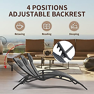 VARVIND Outdoor Patio Chaise Lounge Chairs, Chaise Lounge Outdoor Set of 2, 5 Adjustable Backrest Positions, Adjustable Patio Lounge Chair with Headrest Suitable for Poolside, Balcony,Backyard (Grey)