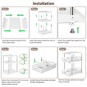 DABIGE 2Pcs 3 Tier Bathroom Organizers and Storage, UPGRADE WIDER BOLDER, Pull Out Under Sink Organizer with Dividers, Kitchen Pantry Organizers and Storage, Bathroom Storage Cabinet - White