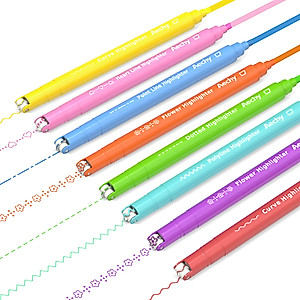 AECHY Curve Highlighter Pen Set, Dual Tip Marker Pens with 6 Different Curve Shapes & 8 Colors Mark Lines, Aesthetic Curve Marker Highlighter with Chisel Tip for Journal Planner School Supplies