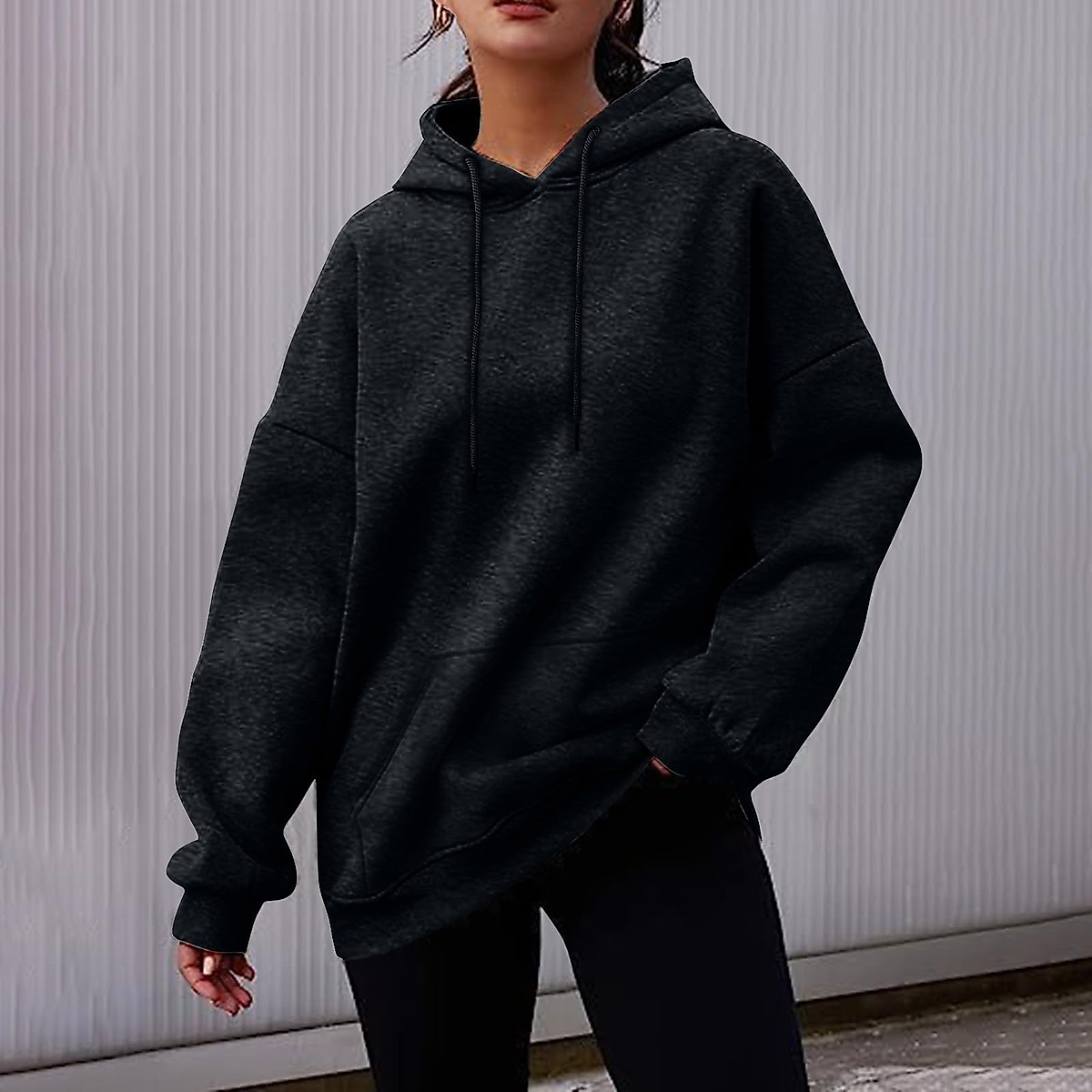 Oversized Hoodie for Women, Y2k Hoodie Women Casual Fall Winter Solid Color Pullover Hooded Loose Fit Fleece Sweaters Long Sleeve Fashion Sweatshirt with Pockets College Hoodies(A Black,Small)