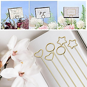 BOYIVI 40 Pieces Metal Wire Floral Place Card Holder Pick Love Floral Card Holder Picks Gold Card Note Table Number Memo Holder Gold Photo Clip for Wedding Birthday Baby Shower Party Favor (Round)