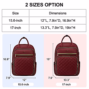 LOVEVOOK Laptop Backpack for Women, 15.6 Inch Computer Backpack for Teacher Nurse with Water Resistant, Lightweight Travel Work Backpack with USB Charging Port, Quilted Commuter Backpack purse, Wine