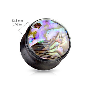 Pierced Owl Abalone Shell Inlaid Front Facing Natural Wood Saddle Plugs, Sold as Pair (12mm (1/2"))