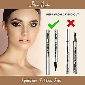 2PCS Maria Ayora Natural Looking Microblading Eyebrow Pencil with Innovative Micro-Fork Tip Applicator, Natural & Long-lasting Eyebrow Pen Makeup, Waterproof & Smudgeproof, Vegan (Dark Brown)