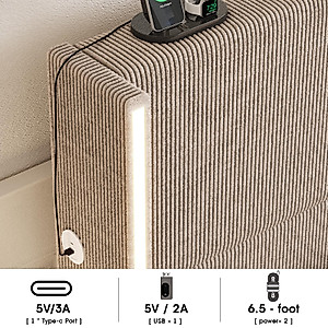 Queen Size Bed Frame with 4 Storage Drawers and LED Lights,Upholstered Queen Bed Frame with Headboard and Charging Station,Ease of Installation,Taupe