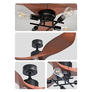 52'' Ceiling Fans with Lights, Upgrade Ceiling Fans with Lights and Remote E27*4 Led Bulbs, 3 Blade Add Wood Modern 52 Inch Bedroom Ceiling Fan with Light for Living Room Bedroom Kitchen Patio