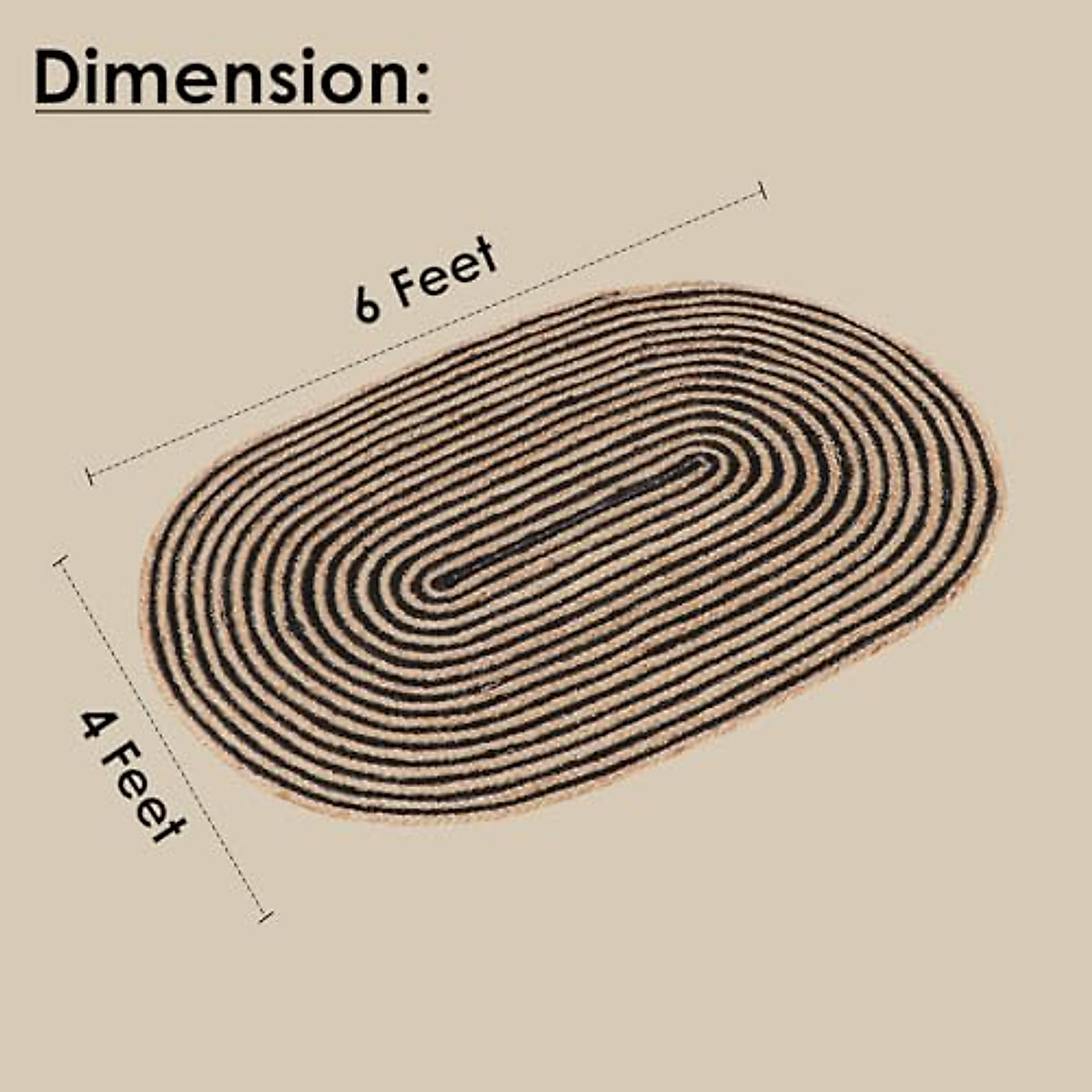 PATEL EXPORTS Natural Jute Rug, Bohemian Area Rug, Boho Décor Indoor Outdoor Rug, Handwoven Hallway Runner Rug for Entryway (Beige & Black, 4x6)