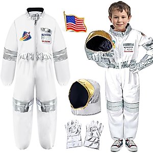 Children's Astronaut Costume Space Pretend Dress up Role Play Set for Kids Boys Girls with a Free America Flag Pin