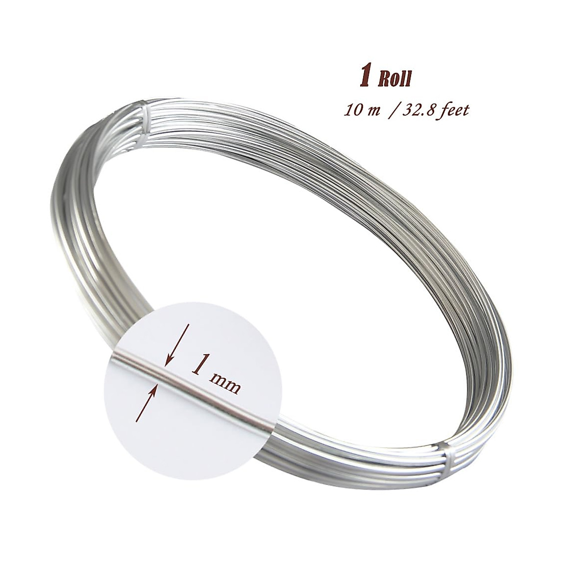 Aluminum Wire, 1 Roll 1mm 18 Gauge 32.8 Feet Silver Armature Wire, Bendable Metal Craft Wire Beading Wire for Making Dolls Skeleton DIY Crafts