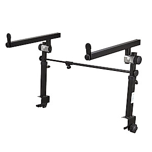 Knox Gear Z-Style Two Tier Electronic Keyboard Piano Stand (Version 2) Bundle (2 Items) - Sturdy Height & Width Adjustable Keyboard Stand - Professional Digital Keyboard Piano Stand or Synth Stand