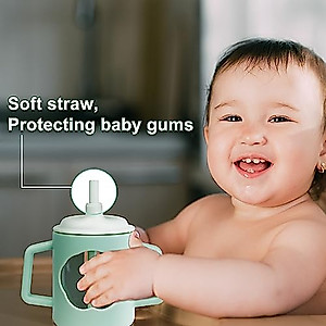 Laucci Straw Sippy Cups for Baby 6-12 Months and Toddlers 1-3 Year Old, Glass Sippy Cups with Handles for Infant, BPA Free, Non-Toxic, Spill-Proof, Drop-Proof (Morandi Green) 9 fl oz