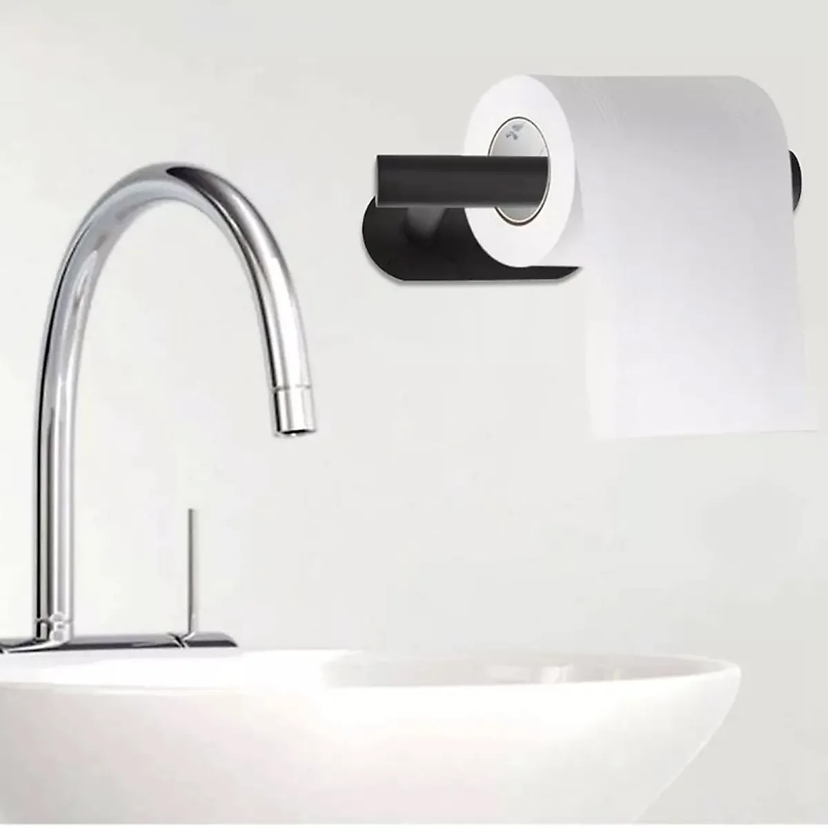 Naroote Toilet Paper Roll Holder Black Stainless Steel Compact Toilet Paper Towel Holder with Adhesive Hook Hotel