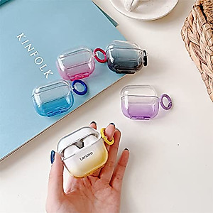 Gradient Color Soft TPU Protective Crystal Clear Transparent Case Cover Compatible with Lenovo thinkplus LP40 Earbuds, Protective Skin Sleeve with Key Ring (Blue)