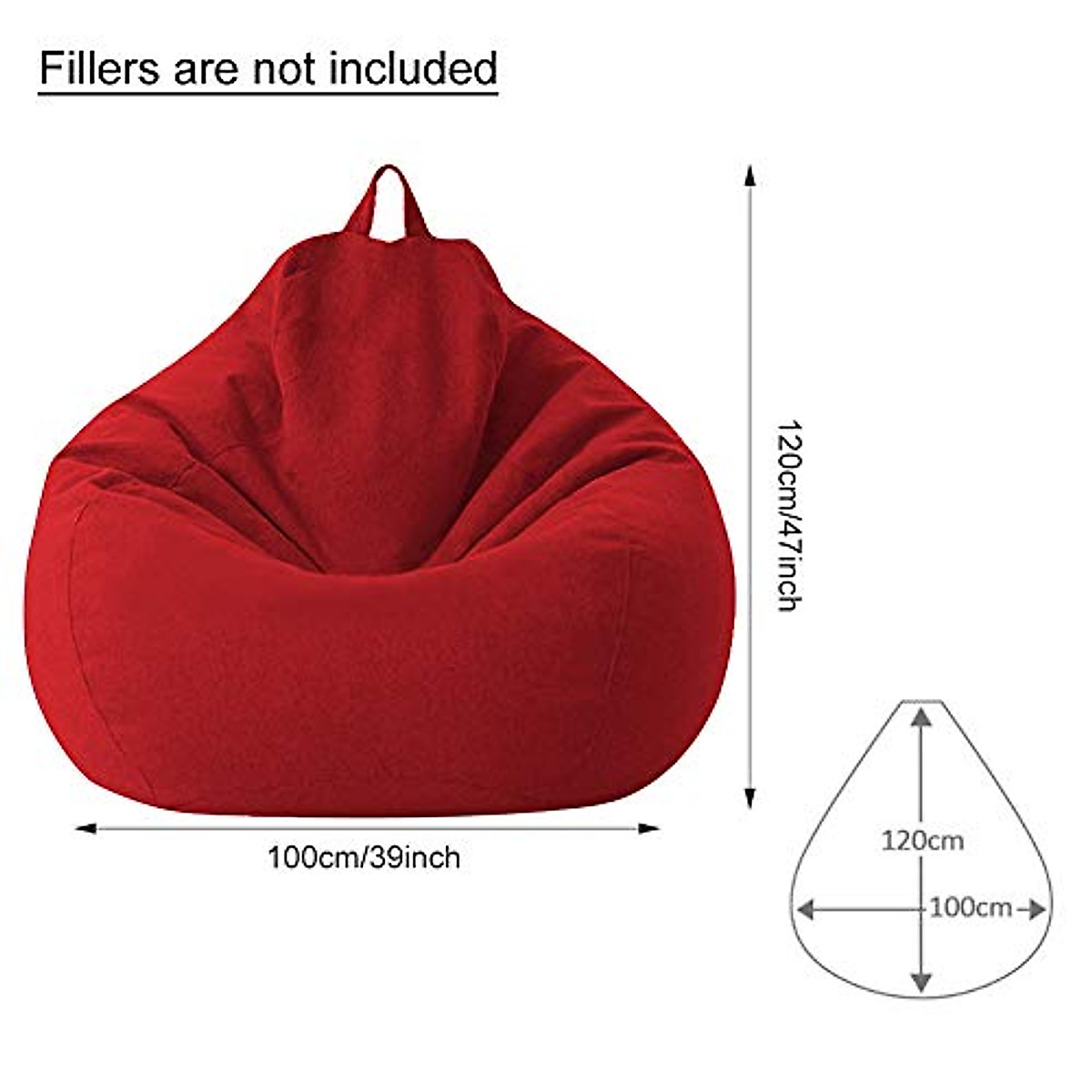 iayokocc Bean Bag Chairs Cover, Lazy Lounger Bean Bag Storage Chair Cover, Stuffable Zipper Beanbag Covers for for Kids and Adults, 100X120cm(Red)