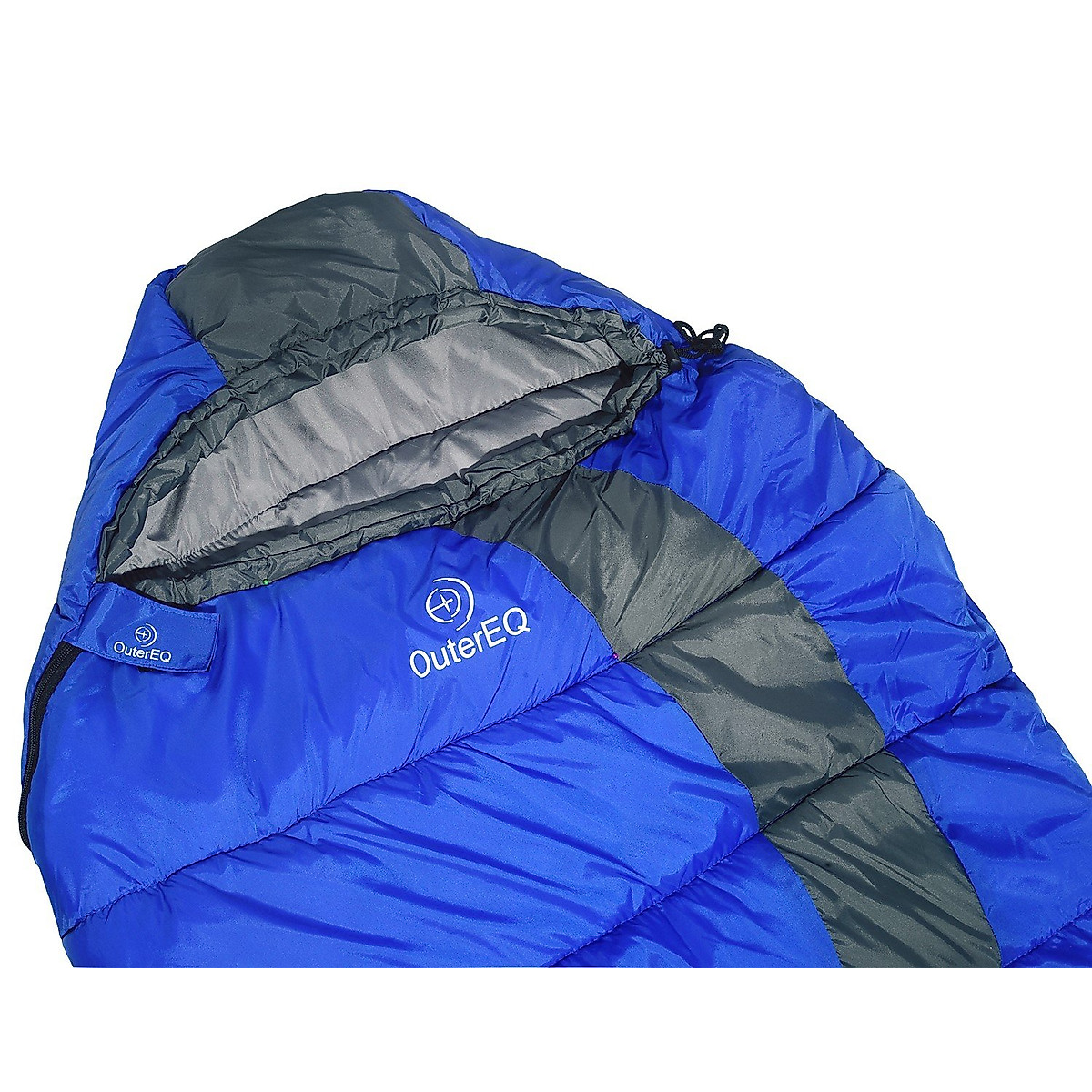 OuterEQ Compact Lightweight Mummy Sleeping Bag, Compression Sack Waterproof for Camping & Hiking & Backpacking (Blue/Grey Right)