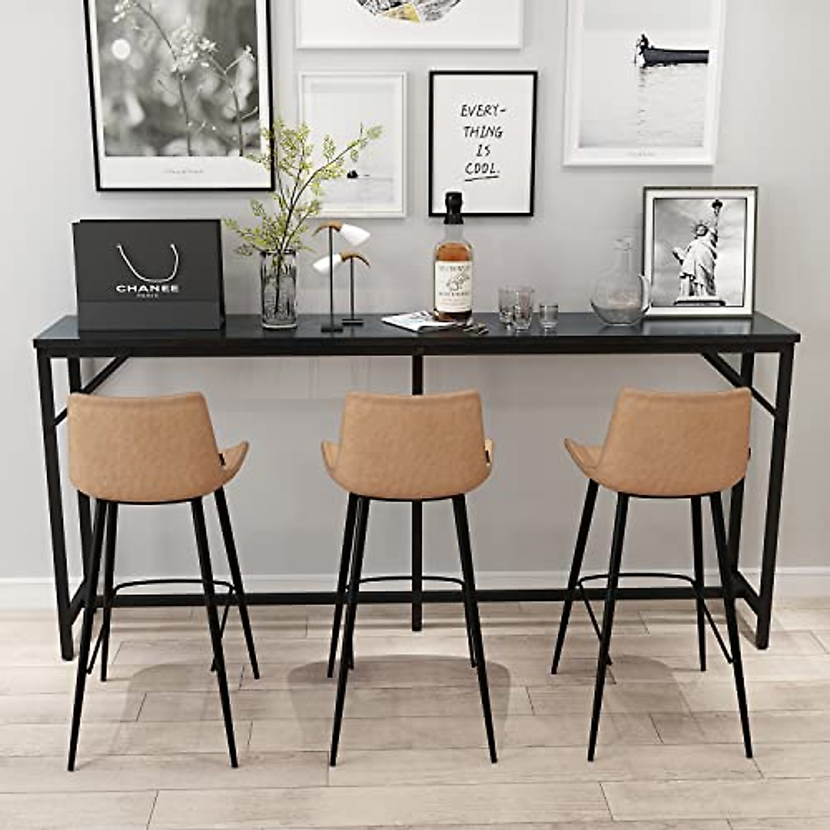 Yusong 71'' Long Console Table Sofa Tables Behind Couch, Narrow Entryway Table Skinny Tall Pub Bar Height Table for Living Room, Easy Assembly, Black Oak